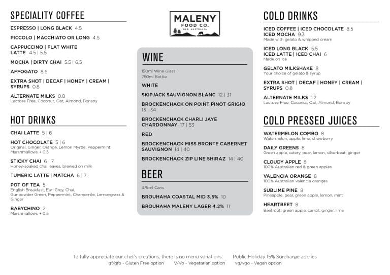Menu - Maleny Food Co
